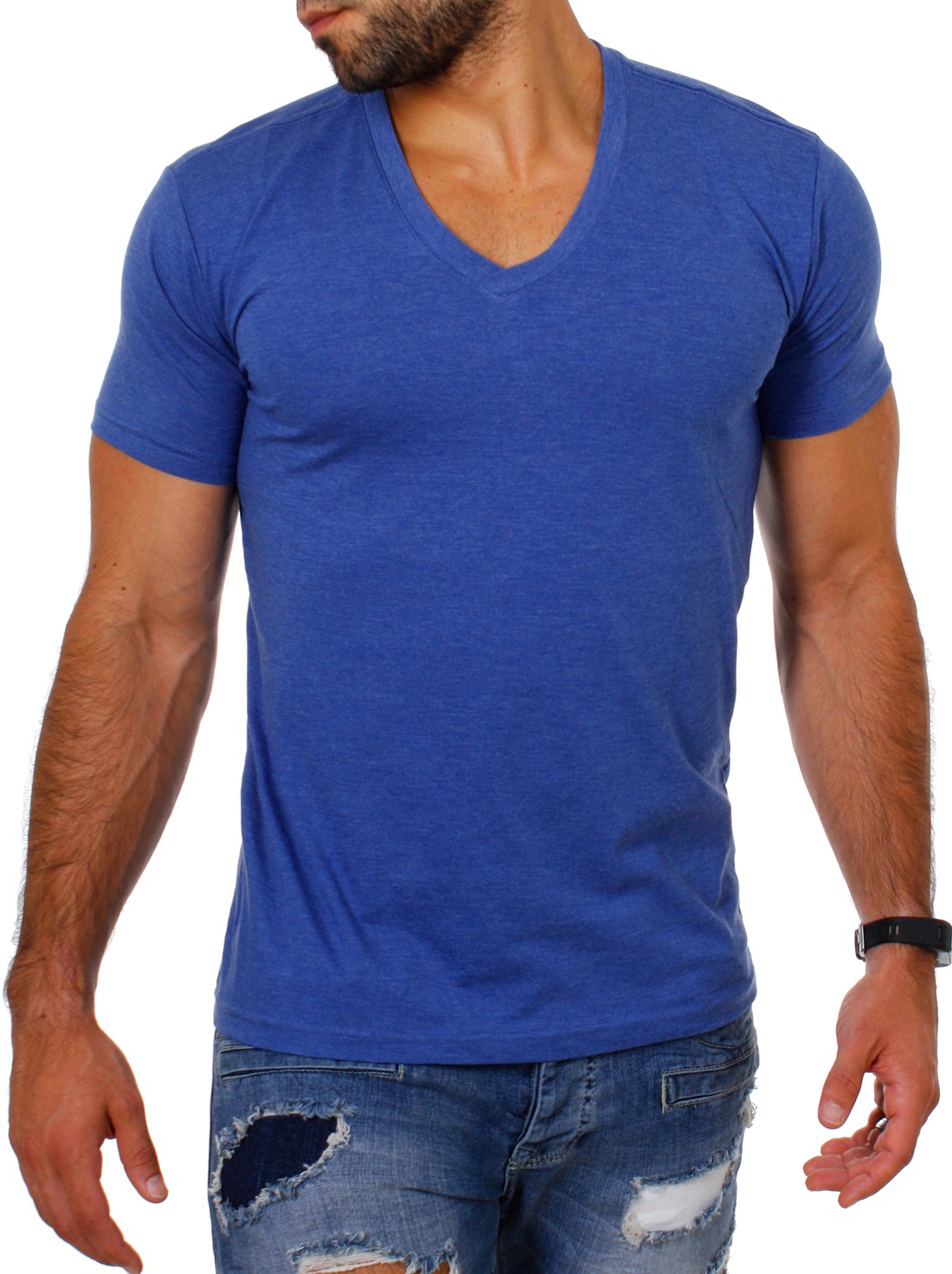 Young And Rich Herren Uni T Shirt Mit Tiefem V Ausschnitt Deep V Neck